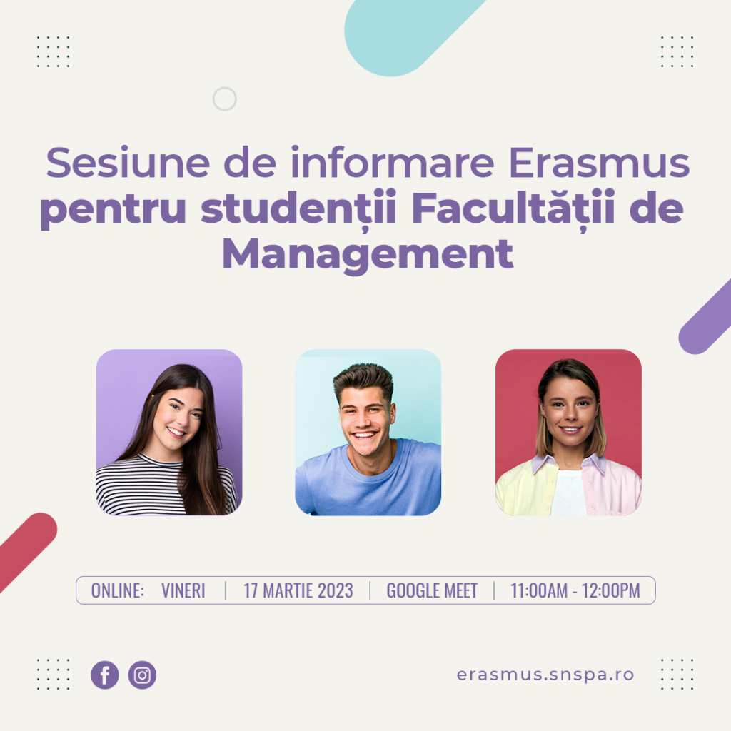 Sesiune de informare Erasmus pentru studenții Facultății de Management – ERASMUS+ SNSPA